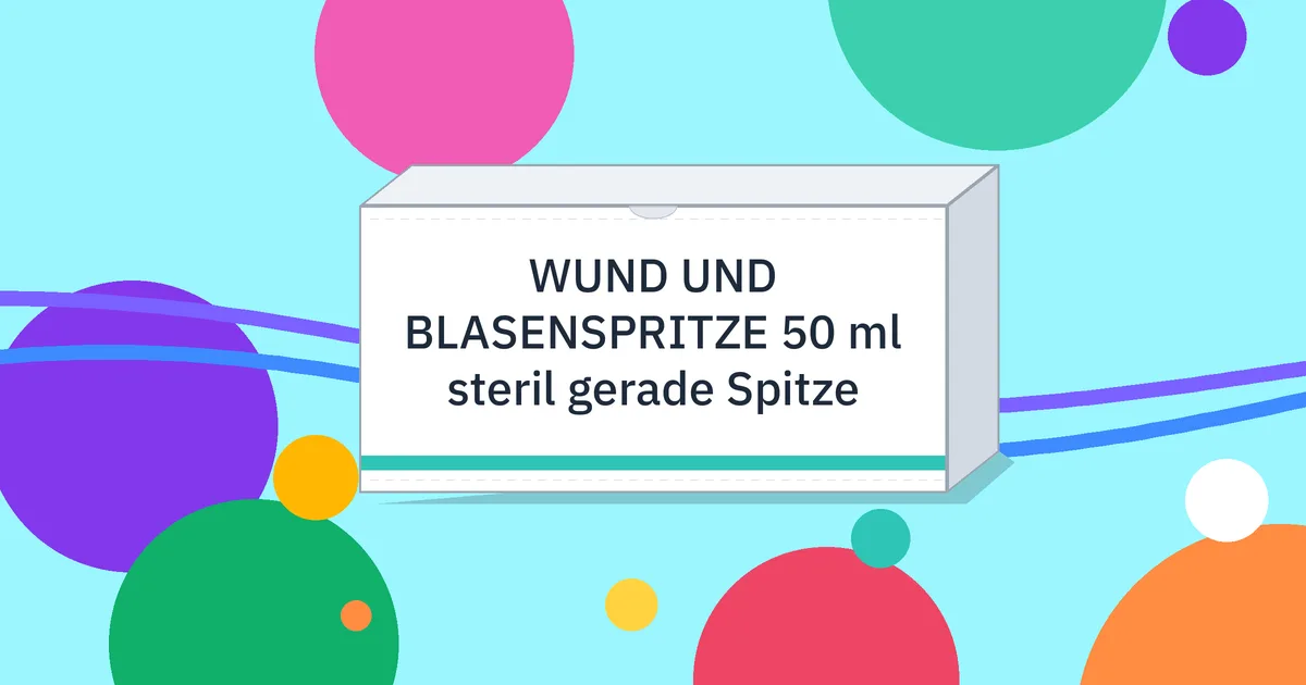 Symbolbild: Packung mit der Aufschrift WUND UND BLASENSPRITZE 50 ml steril gerade Spitze (PZN 05556765) – Verfügbarkeit und Bezug in Apotheken in Frankfurt am Main