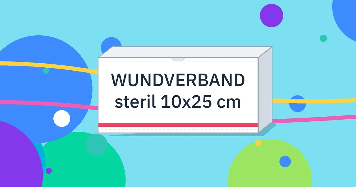 Symbolbild: Packung mit der Aufschrift WUNDVERBAND steril 10x25 cm (PZN 19813728) – Verfügbarkeit und Bezug in Apotheken in Frankfurt am Main