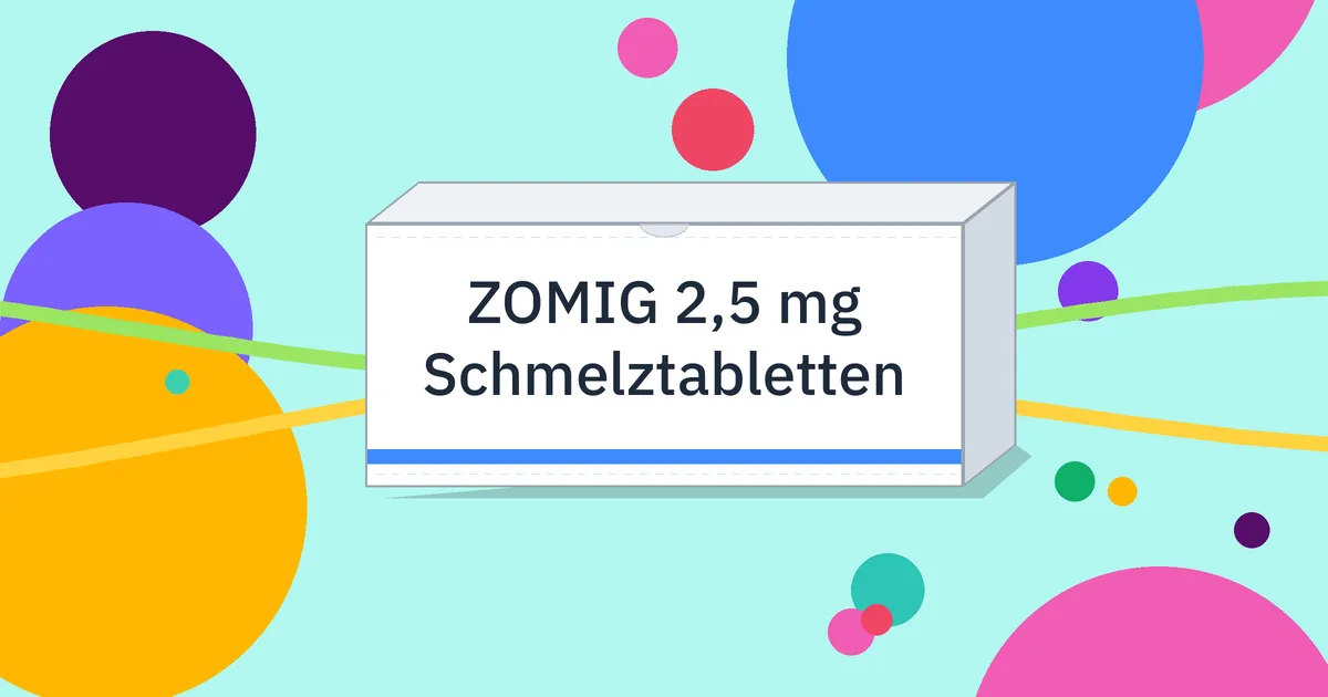 Symbolbild: Packung mit der Aufschrift ZOMIG 2,5 mg Schmelztabletten (PZN 00784674) – Verfügbarkeit und Bezug in Apotheken in Frankfurt am Main