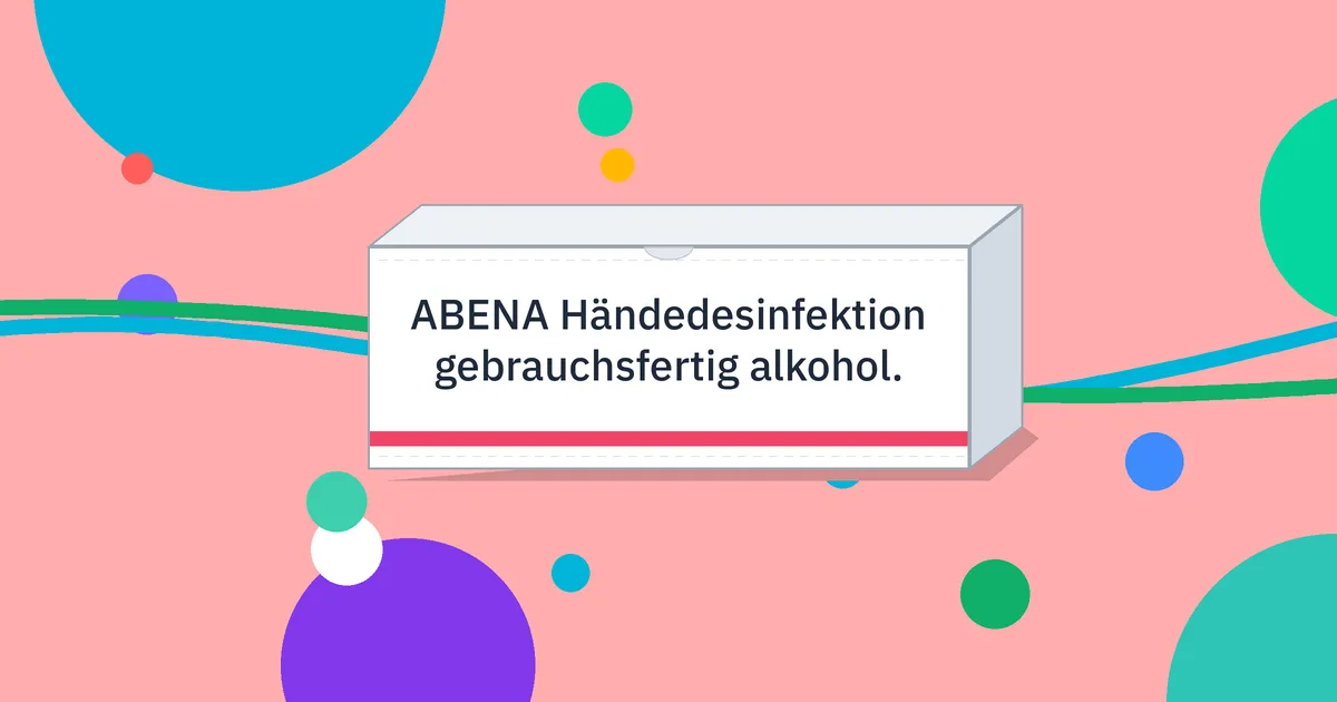 Symbolbild: Packung mit der Aufschrift ABENA Händedesinfektion gebrauchsfertig alkohol. (PZN 17305732) – Verfügbarkeit und Bezug in Apotheken in Frankfurt am Main