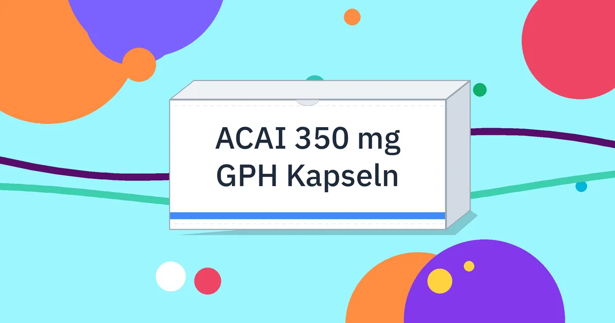 Symbolbild: Packung mit der Aufschrift ACAI 350 mg GPH Kapseln (PZN 09272272) – Verfügbarkeit und Bezug in Apotheken in Frankfurt am Main