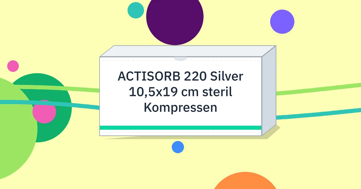 Symbolbild: Packung mit der Aufschrift ACTISORB 220 Silver 10,5x19 cm steril Kompressen (PZN 04408979) – Verfügbarkeit und Bezug in Apotheken in Frankfurt am Main