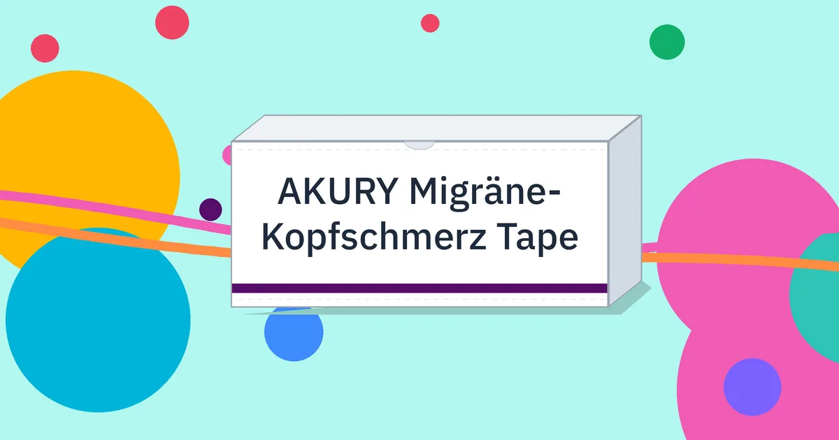 Symbolbild: Packung mit der Aufschrift AKURY Migräne-Kopfschmerz Tape (PZN 20412615) – Verfügbarkeit und Bezug in Apotheken in Frankfurt am Main