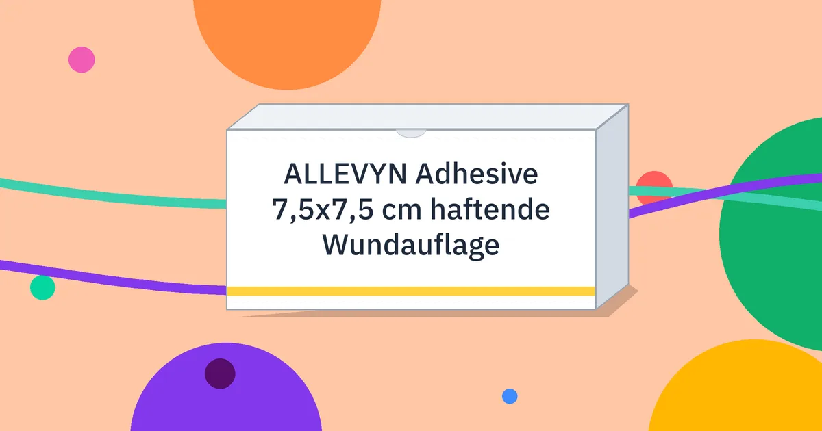 Symbolbild: Packung mit der Aufschrift ALLEVYN Adhesive 7,5x7,5 cm haftende Wundauflage (PZN 13904482) – Verfügbarkeit und Bezug in Apotheken in Frankfurt am Main