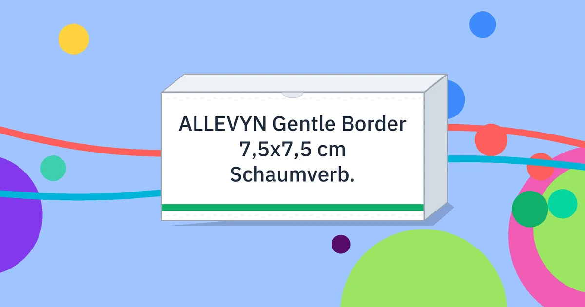 Symbolbild: Packung mit der Aufschrift ALLEVYN Gentle Border 7,5x7,5 cm Schaumverb. (PZN 20574513) – Verfügbarkeit und Bezug in Apotheken in Frankfurt am Main