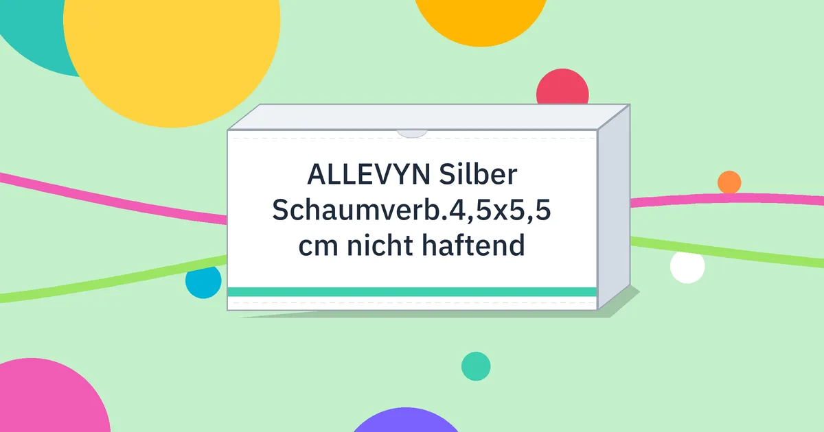 Symbolbild: Packung mit der Aufschrift ALLEVYN Silber Schaumverb.4,5x5,5 cm nicht haftend (PZN 11147203) – Verfügbarkeit und Bezug in Apotheken in Frankfurt am Main