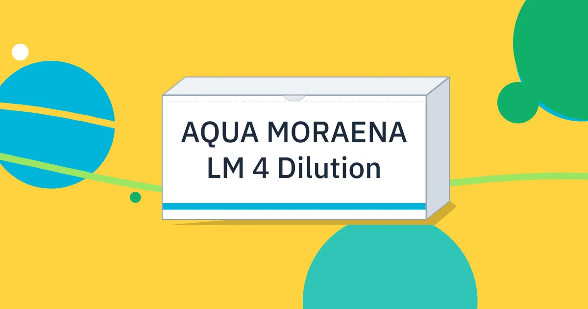 Symbolbild: Packung mit der Aufschrift AQUA MORAENA LM 4 Dilution (PZN 13755266) – Verfügbarkeit und Bezug in Apotheken in Frankfurt am Main