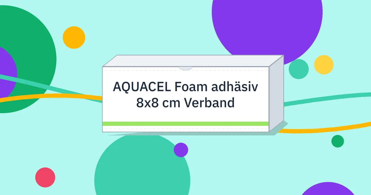 Symbolbild: Packung mit der Aufschrift AQUACEL Foam adhäsiv 8x8 cm Verband (PZN 15403442) – Verfügbarkeit und Bezug in Apotheken in Frankfurt am Main