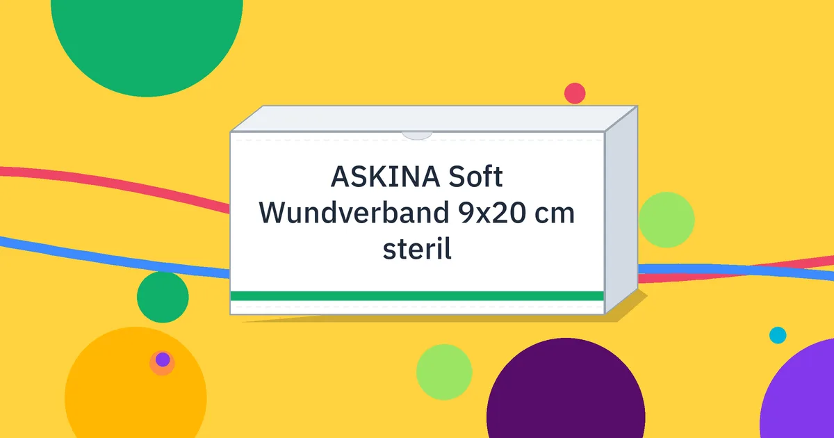 Symbolbild: Packung mit der Aufschrift ASKINA Soft Wundverband 9x20 cm steril (PZN 06645927) – Verfügbarkeit und Bezug in Apotheken in Frankfurt am Main