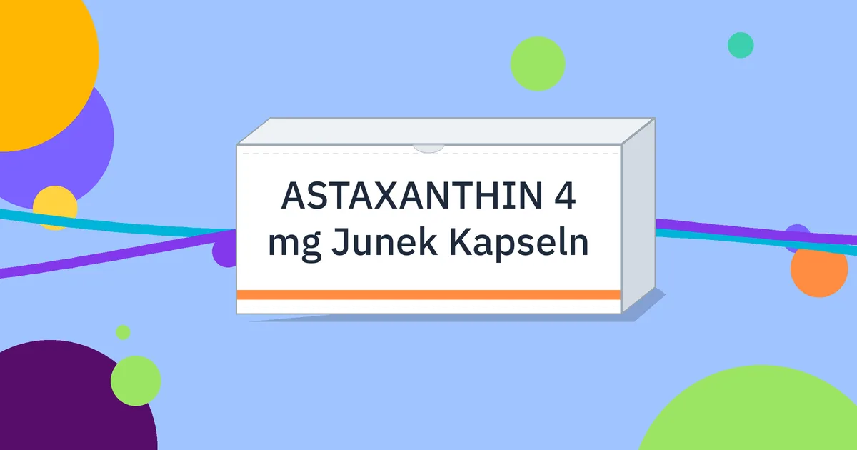 Symbolbild: Packung mit der Aufschrift ASTAXANTHIN 4 mg Junek Kapseln (PZN 04366873) – Verfügbarkeit und Bezug in Apotheken in Frankfurt am Main