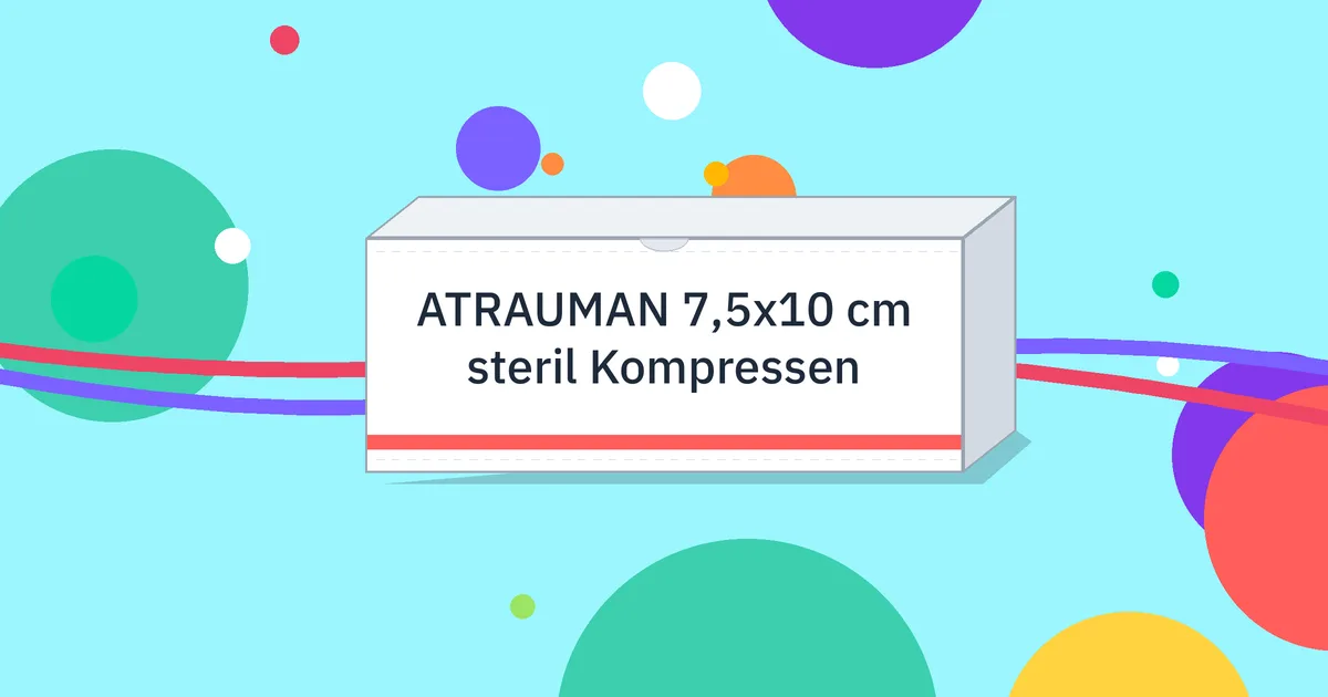 Symbolbild: Packung mit der Aufschrift ATRAUMAN 7,5x10 cm steril Kompressen (PZN 17843719) – Verfügbarkeit und Bezug in Apotheken in Frankfurt am Main