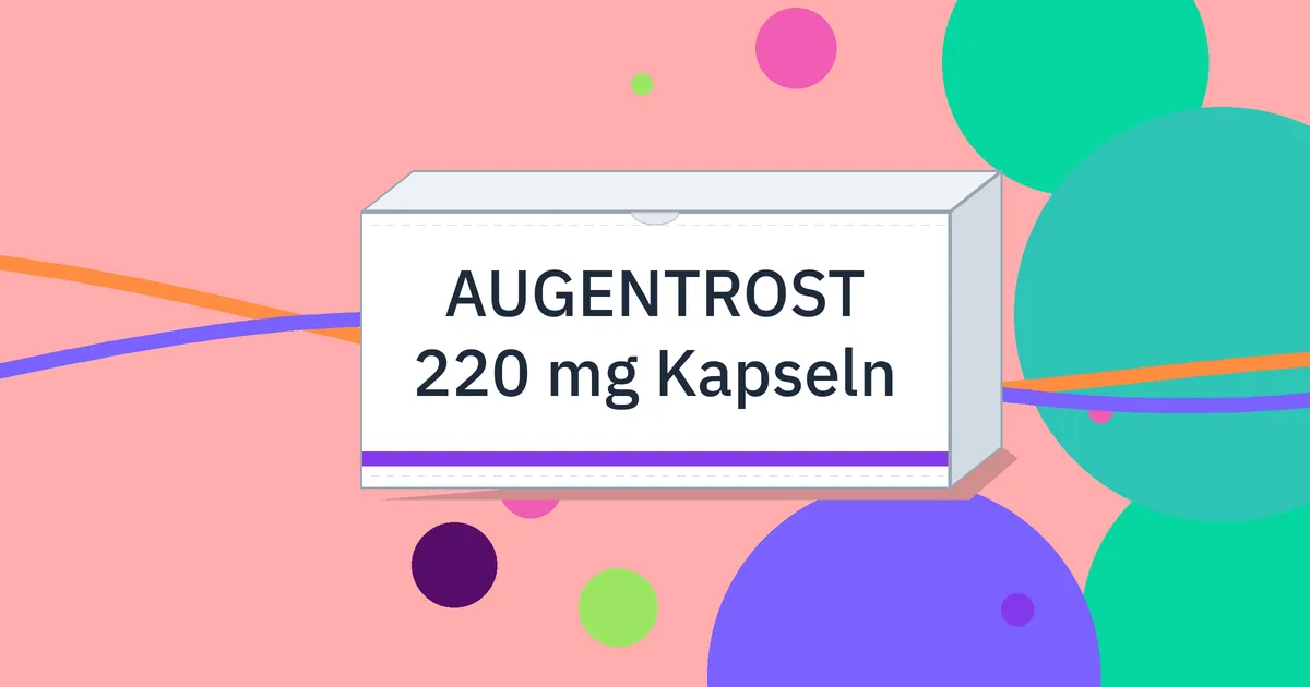 Symbolbild: Packung mit der Aufschrift AUGENTROST 220 mg Kapseln (PZN 18216249) – Verfügbarkeit und Bezug in Apotheken in Frankfurt am Main