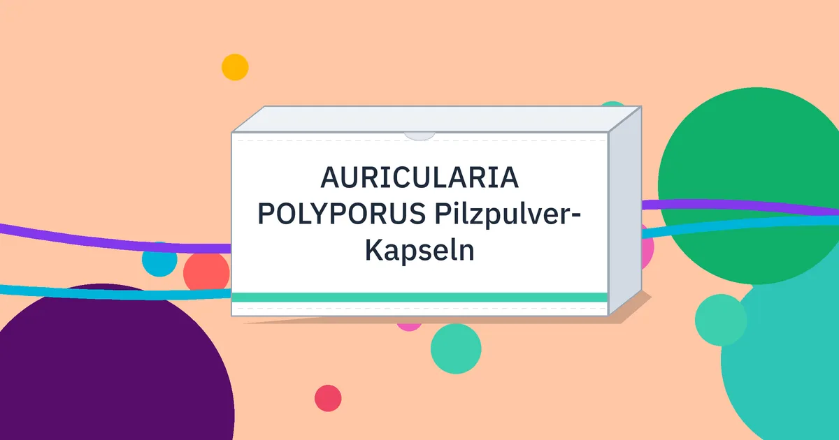 Symbolbild: Packung mit der Aufschrift AURICULARIA POLYPORUS Pilzpulver-Kapseln (PZN 20136629) – Verfügbarkeit und Bezug in Apotheken in Frankfurt am Main