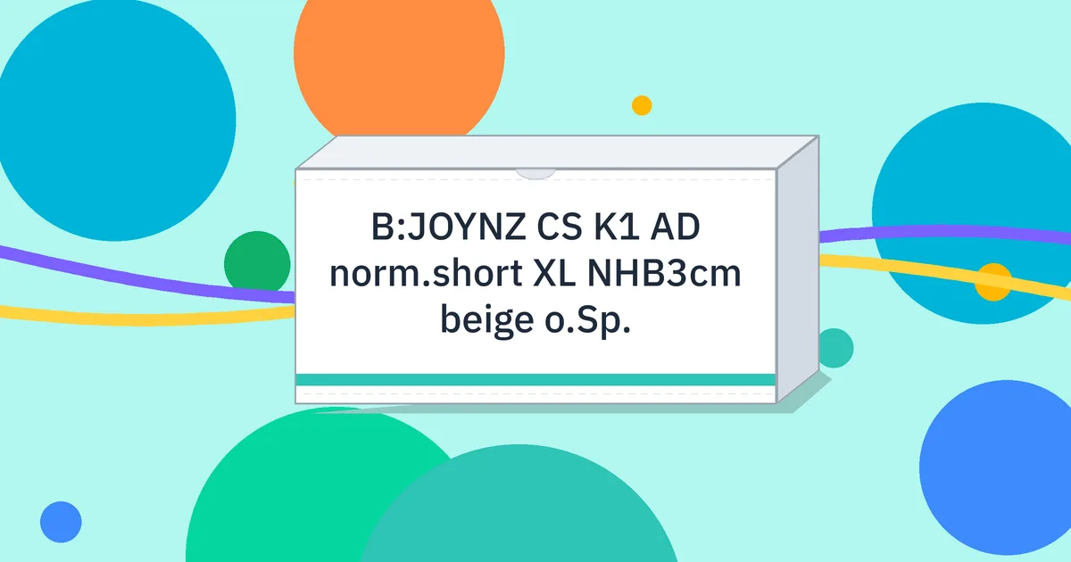 Symbolbild: Packung mit der Aufschrift B:JOYNZ CS K1 AD norm.short XL NHB3cm beige o.Sp. (PZN 20526684) – Verfügbarkeit und Bezug in Apotheken in Frankfurt am Main