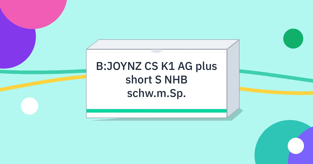 Symbolbild: Packung mit der Aufschrift B:JOYNZ CS K1 AG plus short S NHB schw.m.Sp. (PZN 20530929) – Verfügbarkeit und Bezug in Apotheken in Frankfurt am Main