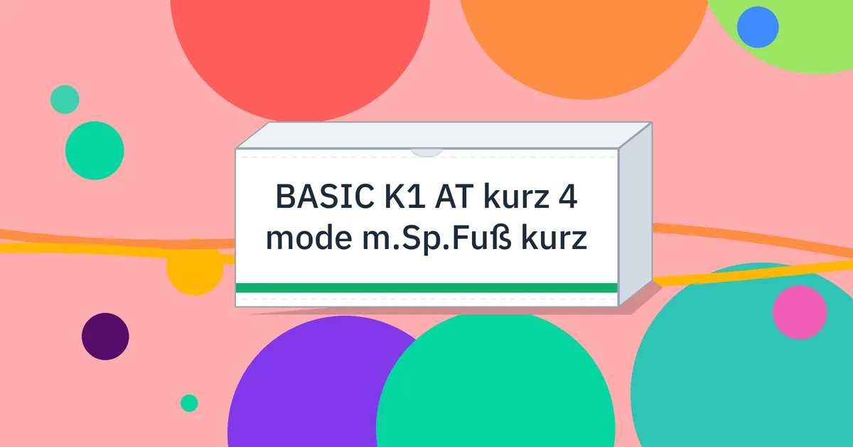 Symbolbild: Packung mit der Aufschrift BASIC K1 AT kurz 4 mode m.Sp.Fuß kurz (PZN 20262937) – Verfügbarkeit und Bezug in Apotheken in Frankfurt am Main