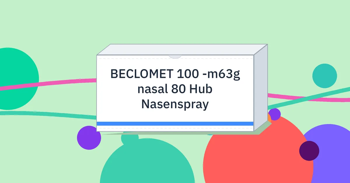 Symbolbild: Packung mit der Aufschrift BECLOMET 100 -m63g nasal 80 Hub Nasenspray (PZN 20131566) – Verfügbarkeit und Bezug in Apotheken in Frankfurt am Main