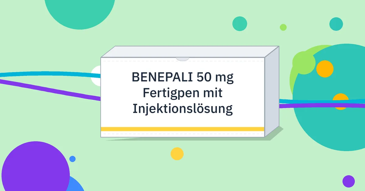 Symbolbild: Packung mit der Aufschrift BENEPALI 50 mg Fertigpen mit Injektionslösung (PZN 15620027) – Verfügbarkeit und Bezug in Apotheken in Frankfurt am Main