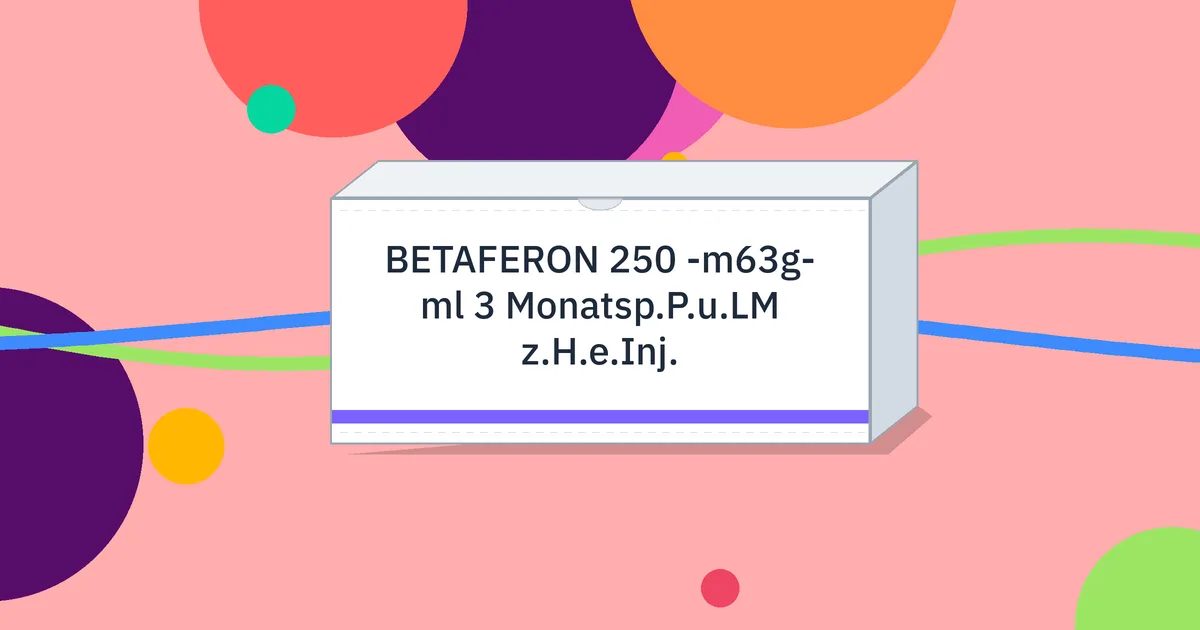 Symbolbild: Packung mit der Aufschrift BETAFERON 250 -m63g-ml 3 Monatsp.P.u.LM z.H.e.Inj. (PZN 03888977) – Verfügbarkeit und Bezug in Apotheken in Frankfurt am Main