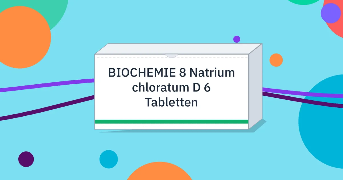 Symbolbild: Packung mit der Aufschrift BIOCHEMIE 8 Natrium chloratum D 6 Tabletten (PZN 05955991) – Verfügbarkeit und Bezug in Apotheken in Frankfurt am Main