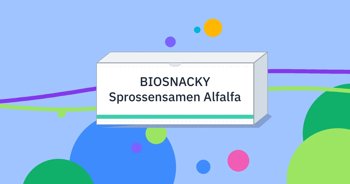 Symbolbild: Packung mit der Aufschrift BIOSNACKY Sprossensamen Alfalfa (PZN 02285797) – Verfügbarkeit und Bezug in Apotheken in Frankfurt am Main