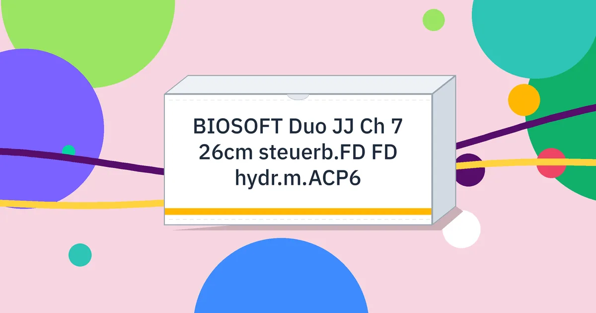 Symbolbild: Packung mit der Aufschrift BIOSOFT Duo JJ Ch 7 26cm steuerb.FD FD hydr.m.ACP6 (PZN 17510194) – Verfügbarkeit und Bezug in Apotheken in Frankfurt am Main