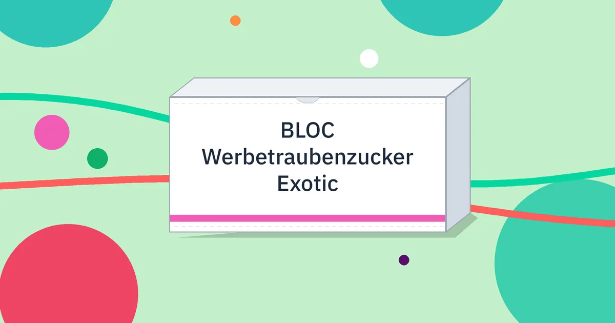 Symbolbild: Packung mit der Aufschrift BLOC Werbetraubenzucker Exotic (PZN 03486865) – Verfügbarkeit und Bezug in Apotheken in Frankfurt am Main