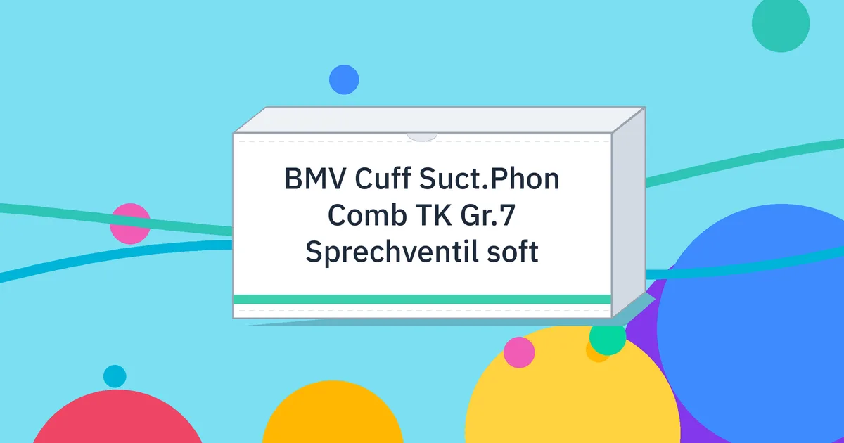 Symbolbild: Packung mit der Aufschrift BMV Cuff Suct.Phon Comb TK Gr.7 Sprechventil soft (PZN 18383987) – Verfügbarkeit und Bezug in Apotheken in Frankfurt am Main
