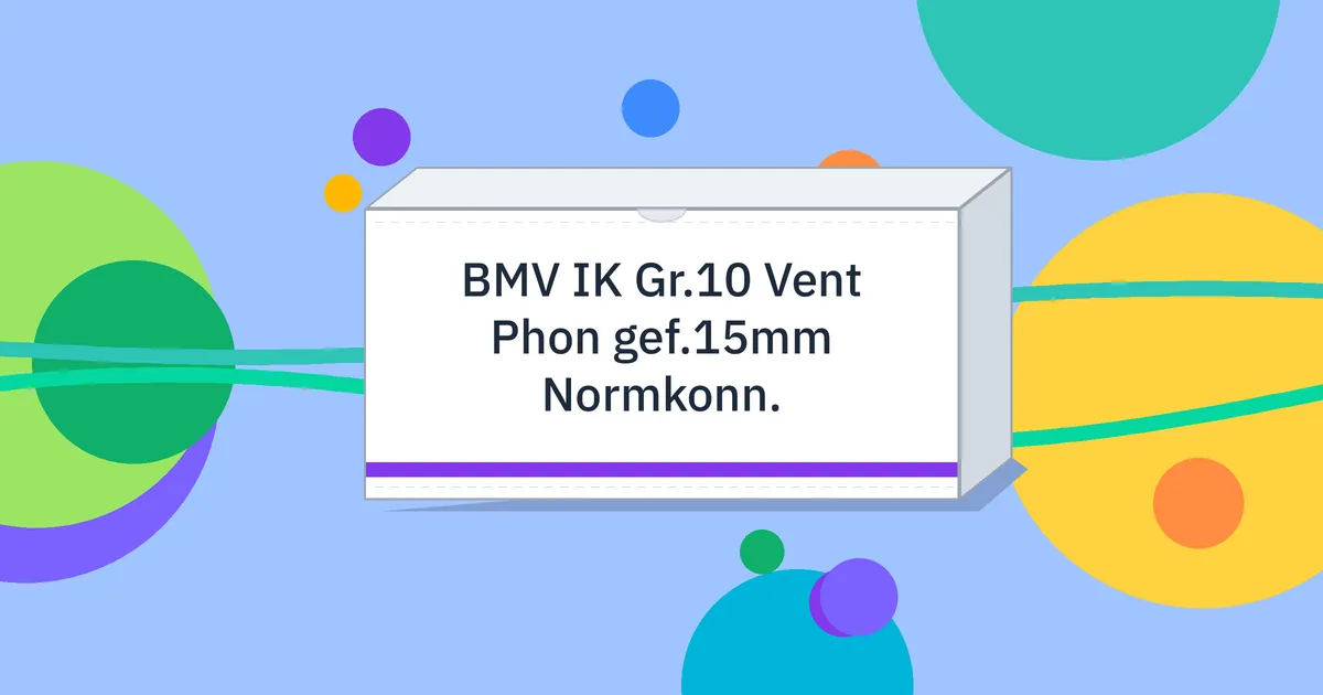 Symbolbild: Packung mit der Aufschrift BMV IK Gr.10 Vent Phon gef.15mm Normkonn. (PZN 18381907) – Verfügbarkeit und Bezug in Apotheken in Frankfurt am Main