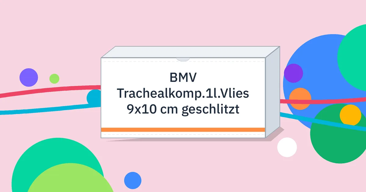 Symbolbild: Packung mit der Aufschrift BMV Trachealkomp.1l.Vlies 9x10 cm geschlitzt (PZN 11080226) – Verfügbarkeit und Bezug in Apotheken in Frankfurt am Main