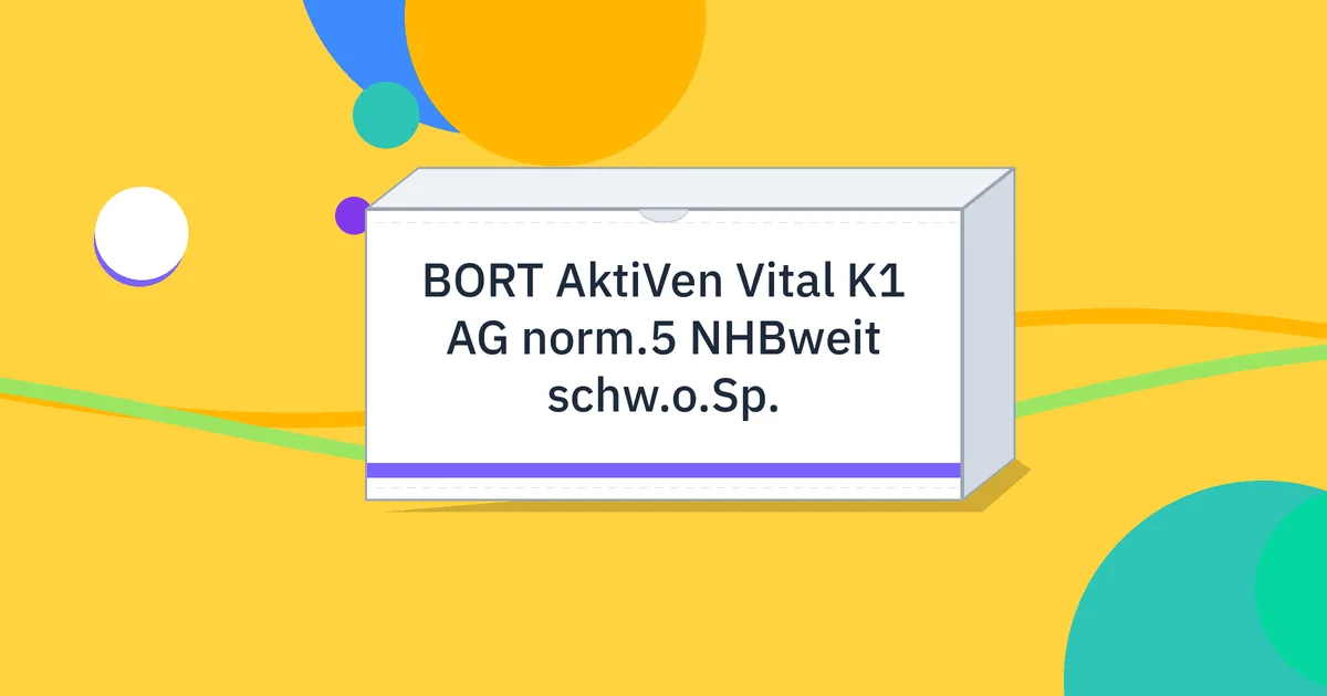 Symbolbild: Packung mit der Aufschrift BORT AktiVen Vital K1 AG norm.5 NHBweit schw.o.Sp. (PZN 13735720) – Verfügbarkeit und Bezug in Apotheken in Frankfurt am Main