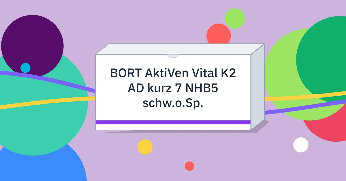 Symbolbild: Packung mit der Aufschrift BORT AktiVen Vital K2 AD kurz 7 NHB5 schw.o.Sp. (PZN 17493225) – Verfügbarkeit und Bezug in Apotheken in Frankfurt am Main