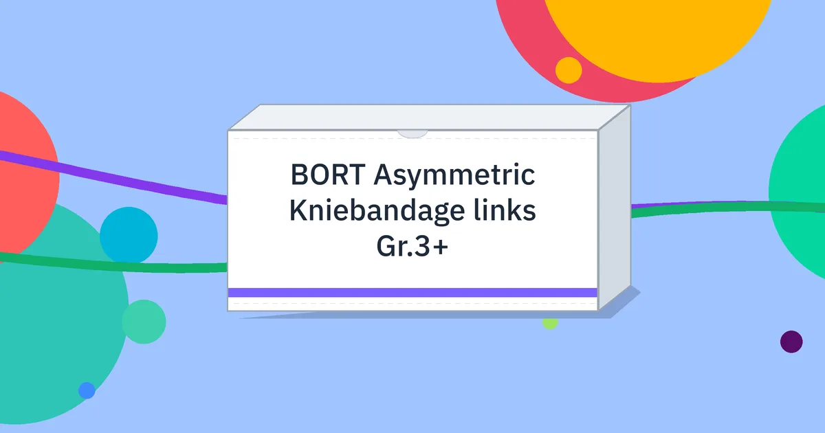 Symbolbild: Packung mit der Aufschrift BORT Asymmetric Kniebandage links Gr.3+ (PZN 16843338) – Verfügbarkeit und Bezug in Apotheken in Frankfurt am Main