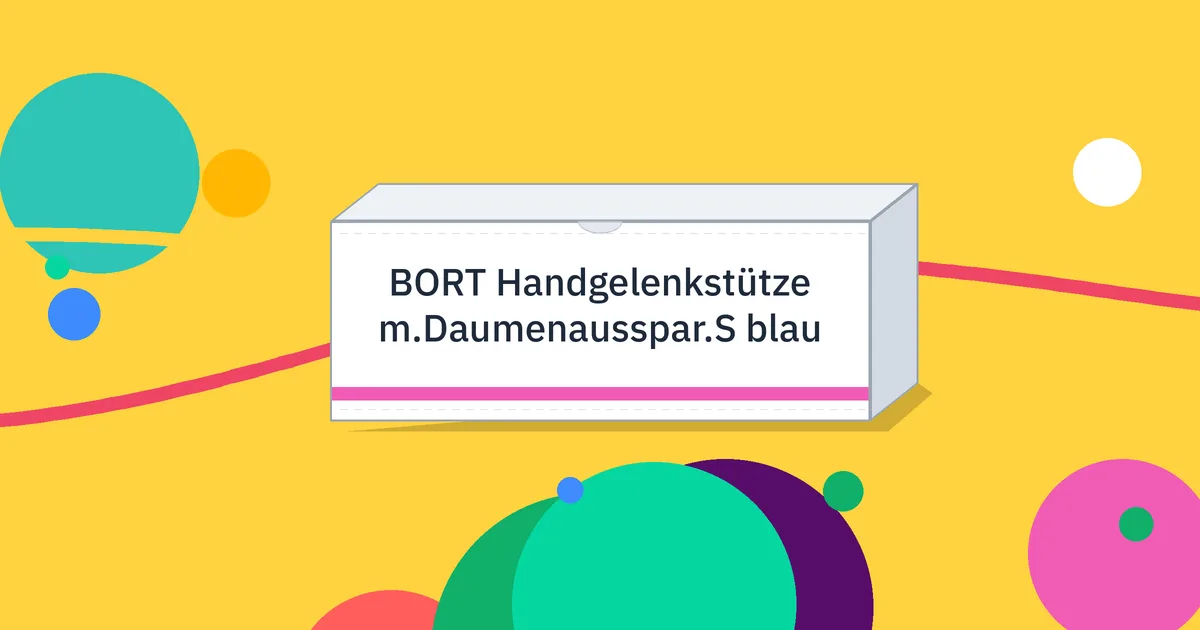 Symbolbild: Packung mit der Aufschrift BORT Handgelenkstütze m.Daumenausspar.S blau (PZN 04547132) – Verfügbarkeit und Bezug in Apotheken in Frankfurt am Main