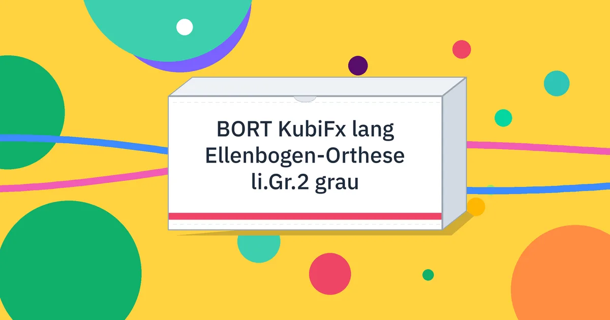 Symbolbild: Packung mit der Aufschrift BORT KubiFx lang Ellenbogen-Orthese li.Gr.2 grau (PZN 18658237) – Verfügbarkeit und Bezug in Apotheken in Frankfurt am Main