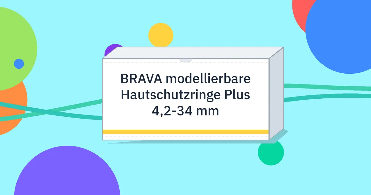 Symbolbild: Packung mit der Aufschrift BRAVA modellierbare Hautschutzringe Plus 4,2-34 mm (PZN 15567155) – Verfügbarkeit und Bezug in Apotheken in Frankfurt am Main
