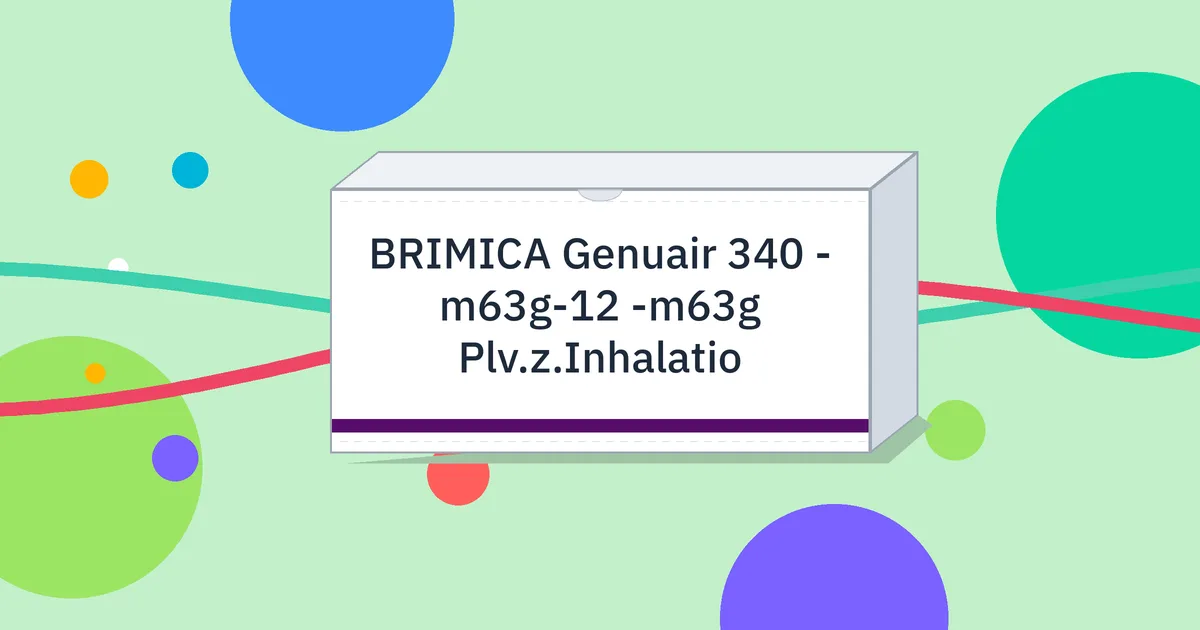 Symbolbild: Packung mit der Aufschrift BRIMICA Genuair 340 -m63g-12 -m63g Plv.z.Inhalatio (PZN 15579916) – Verfügbarkeit und Bezug in Apotheken in Frankfurt am Main