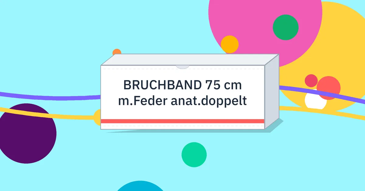 Symbolbild: Packung mit der Aufschrift BRUCHBAND 75 cm m.Feder anat.doppelt (PZN 02007667) – Verfügbarkeit und Bezug in Apotheken in Frankfurt am Main