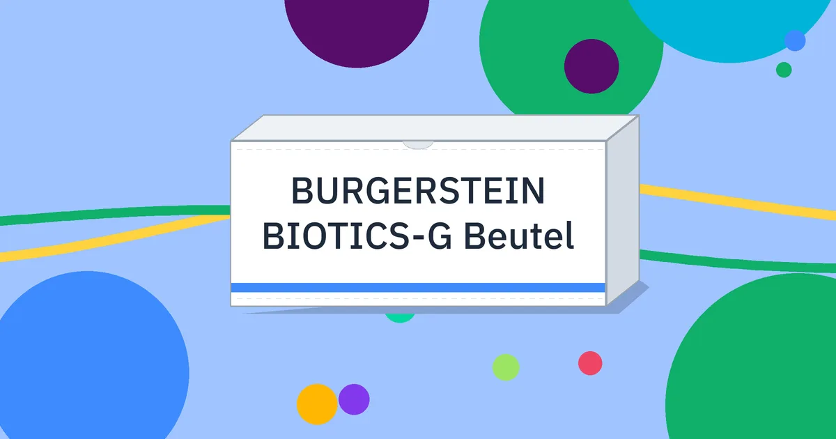Symbolbild: Packung mit der Aufschrift BURGERSTEIN BIOTICS-G Beutel (PZN 20541850) – Verfügbarkeit und Bezug in Apotheken in Frankfurt am Main
