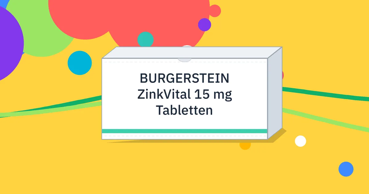 Symbolbild: Packung mit der Aufschrift BURGERSTEIN ZinkVital 15 mg Tabletten (PZN 14303891) – Verfügbarkeit und Bezug in Apotheken in Frankfurt am Main