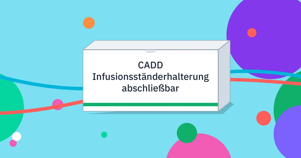Symbolbild: Packung mit der Aufschrift CADD Infusionsständerhalterung abschließbar (PZN 14437195) – Verfügbarkeit und Bezug in Apotheken in Frankfurt am Main