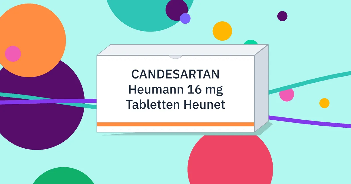 Symbolbild: Packung mit der Aufschrift CANDESARTAN Heumann 16 mg Tabletten Heunet (PZN 14211568) – Verfügbarkeit und Bezug in Apotheken in Frankfurt am Main