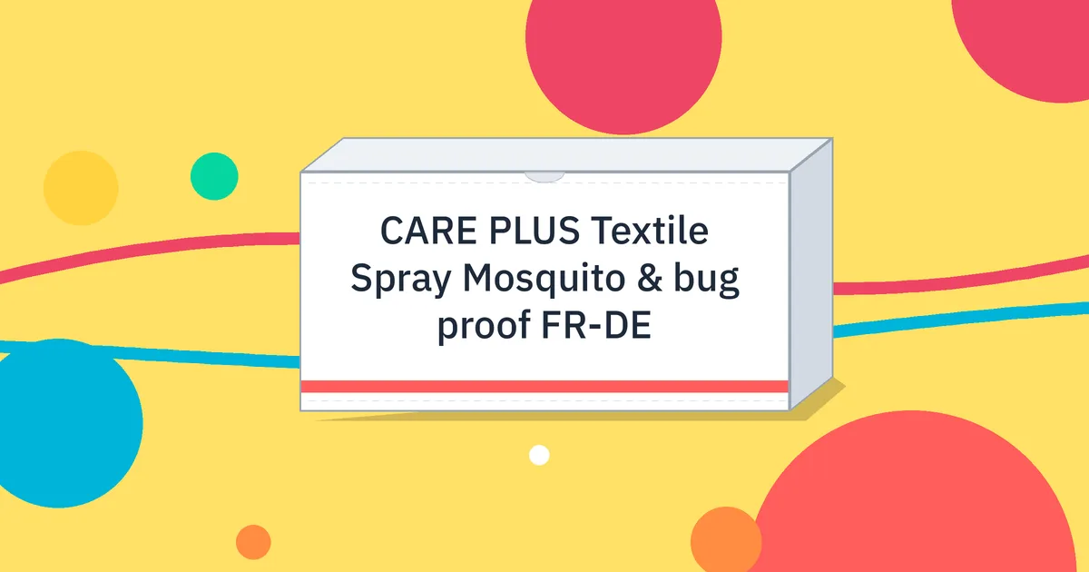 Symbolbild: Packung mit der Aufschrift CARE PLUS Textile Spray Mosquito & bug proof FR-DE (PZN 19497687) – Verfügbarkeit und Bezug in Apotheken in Frankfurt am Main