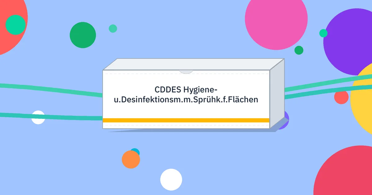 Symbolbild: Packung mit der Aufschrift CDDES Hygiene-u.Desinfektionsm.m.Sprühk.f.Flächen (PZN 17523185) – Verfügbarkeit und Bezug in Apotheken in Frankfurt am Main