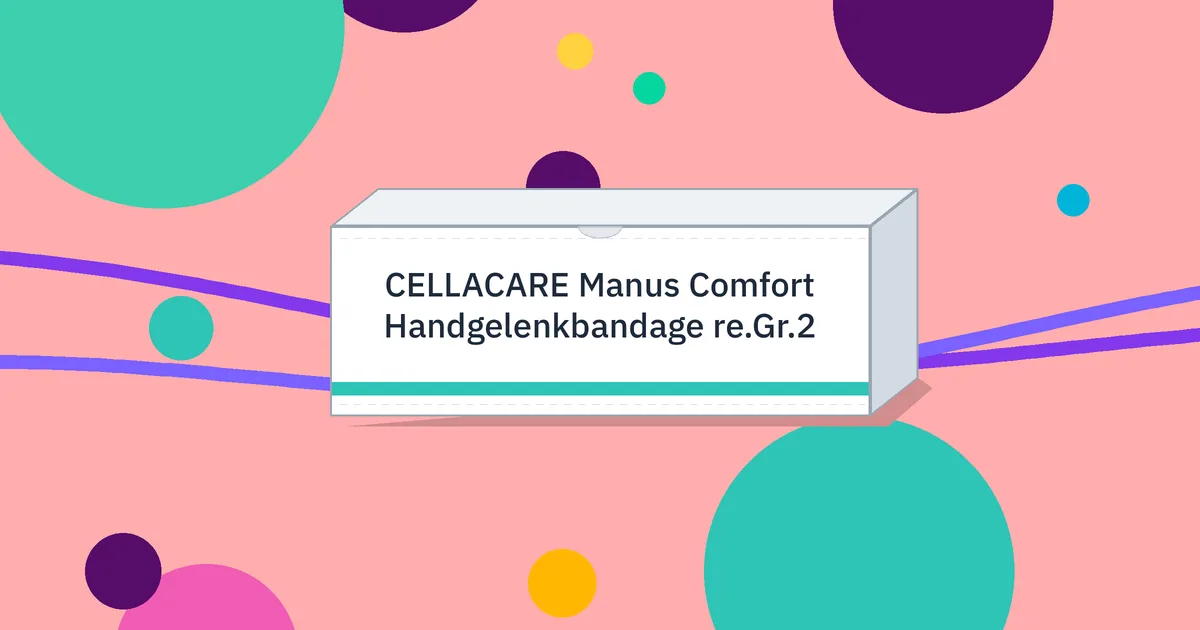 Symbolbild: Packung mit der Aufschrift CELLACARE Manus Comfort Handgelenkbandage re.Gr.2 (PZN 11660857) – Verfügbarkeit und Bezug in Apotheken in Frankfurt am Main