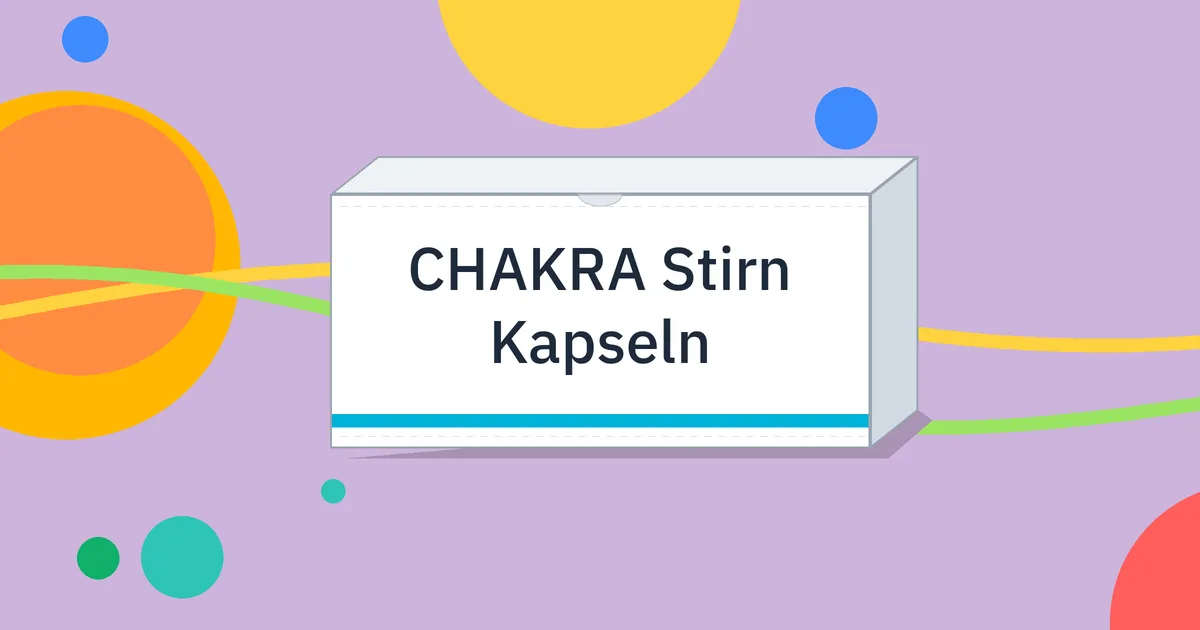 Symbolbild: Packung mit der Aufschrift CHAKRA Stirn Kapseln (PZN 03393431) – Verfügbarkeit und Bezug in Apotheken in Frankfurt am Main