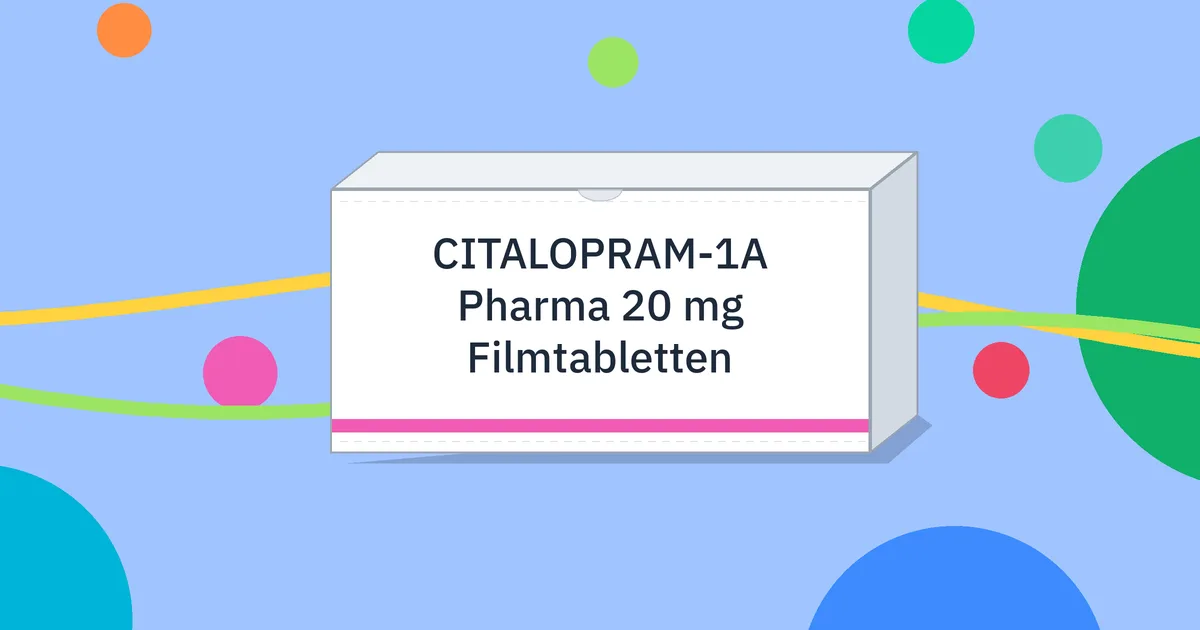 Symbolbild: Packung mit der Aufschrift CITALOPRAM-1A Pharma 20 mg Filmtabletten (PZN 00176207) – Verfügbarkeit und Bezug in Apotheken in Frankfurt am Main