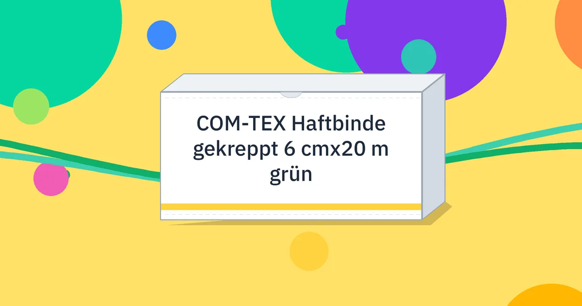 Symbolbild: Packung mit der Aufschrift COM-TEX Haftbinde gekreppt 6 cmx20 m grün (PZN 03082895) – Verfügbarkeit und Bezug in Apotheken in Frankfurt am Main