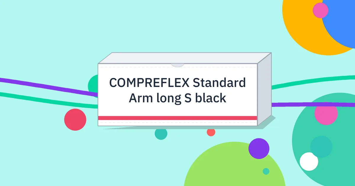 Symbolbild: Packung mit der Aufschrift COMPREFLEX Standard Arm long S black (PZN 19535382) – Verfügbarkeit und Bezug in Apotheken in Frankfurt am Main