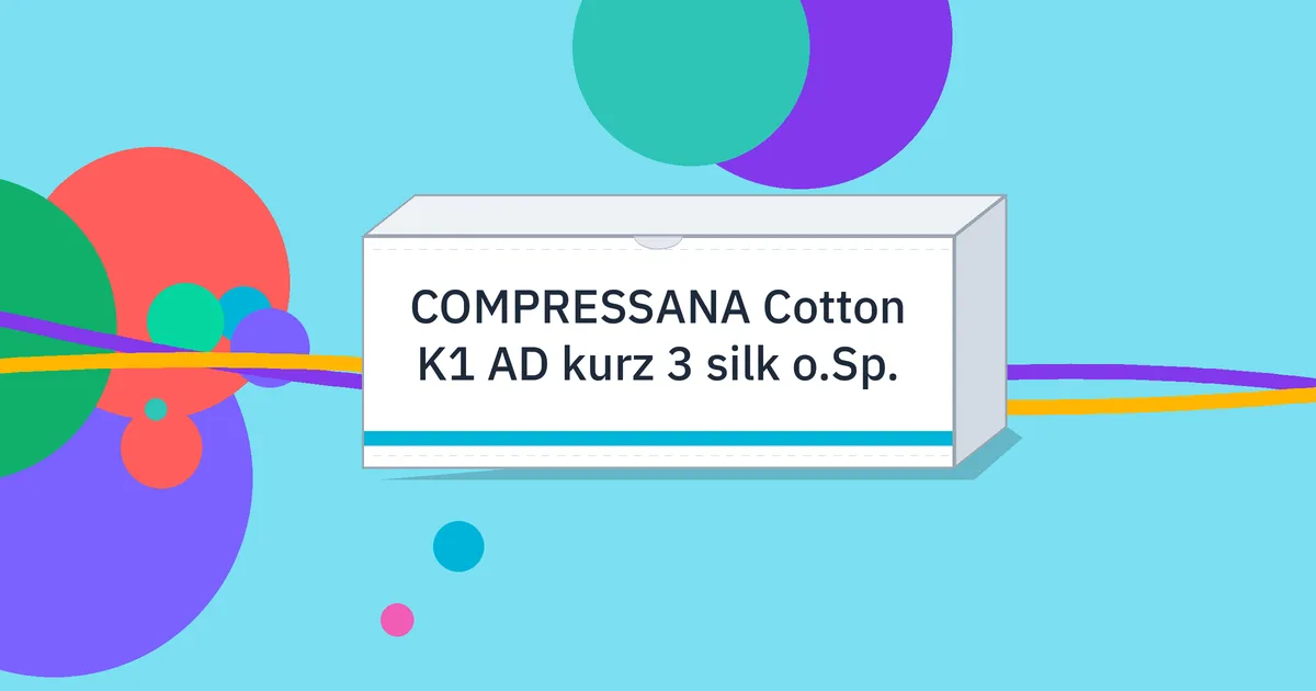 Symbolbild: Packung mit der Aufschrift COMPRESSANA Cotton K1 AD kurz 3 silk o.Sp. (PZN 10215670) – Verfügbarkeit und Bezug in Apotheken in Frankfurt am Main